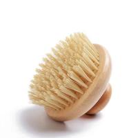 China Natural Bristle Exfoliating Bath Brush Round Wooden Body Massager 10x10x8cm for sale