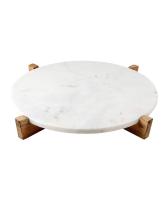 China 2 Piece Set Marble Round Serving Tray With Mango Wood Stand for sale