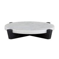 China 2 Piece Set Marble Round Serving Tray With Mango Wood Stand for sale