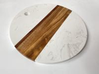 China Round GRS Marble and Acacia Wood Decorative Storage Tray 26x26x1.5cm for sale