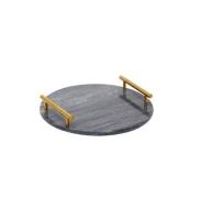 China 12 Inch Marble Stone Tray with Metal Handles for Home Restaurant Custom Size for sale
