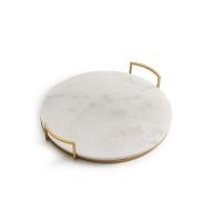 China 12 Inch Marble Stone Tray with Metal Handles for Home Restaurant Custom Size for sale