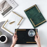 China Honed Marble Rectangular Tray With Gold Metal Handle for sale