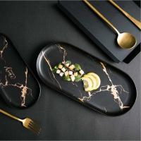 China Black Marble Lead Free Ceramic Serving Tray Round Oval Non Toxic for sale