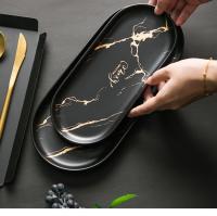 China Black Marble Lead Free Ceramic Serving Tray Round Oval Non Toxic for sale