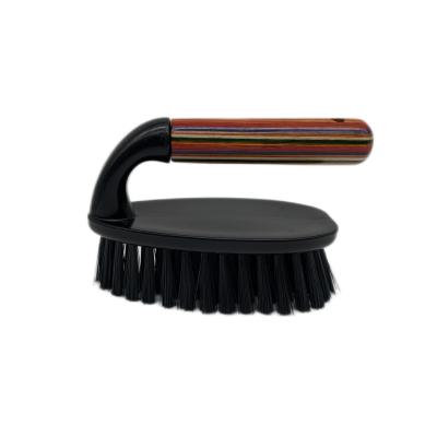 China Household Floor Brush Black Plastic Cleaning Brush with Wooden Handle 16x6x10 for sale