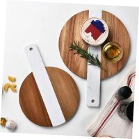 China Kitchen round cutting board Marble acacia wood splicing cutting board with handle for sale