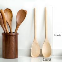 China Custom Logo Maple Wooden Cooking Spoon Set 35x6.5cm Natural Eco Friendly Kitchen Utensil for sale