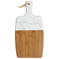 China Acacia Wood and Marble Cutting Board 38x20 cm Rectangle Chopping Block with Handle for sale