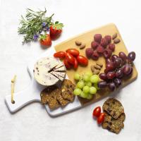 China Acacia Wood and Marble Cutting Board 38x20 cm Rectangle Chopping Block with Handle for sale