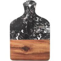 China Acacia Wood and Marble Splicing Cutting Board 20x15 cm with Handle for Kitchen Serving for sale