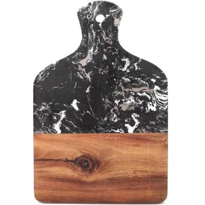 China Acacia Wood and Marble Splicing Cutting Board 20x15 cm with Handle for Kitchen Serving for sale