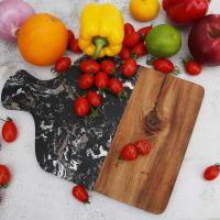 China Acacia Wood and Marble Splicing Cutting Board 20x15 cm with Handle for Kitchen Serving for sale