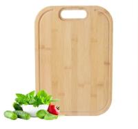 China Custom Logo Bamboo Non Slip Cutting Board 30x20x1.5cm with Handle and Juice Groove for sale