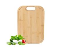 China Custom Logo Bamboo Non Slip Cutting Board 30x20x1.5cm with Handle and Juice Groove for sale