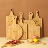 China Round Bamboo Butcher Block Cutting Board Pizza Tray with Handle 15x1.2cm for sale