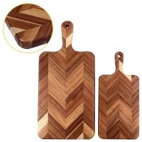 China Acacia wood Meat Bread Rectangle cutting board with handle for sale