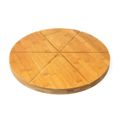 China Round 25cm Bamboo Butcher Block Cutting Board Pizza Tray with Cutter Wheel for sale