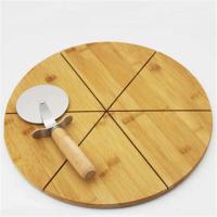 China Round 25cm Bamboo Butcher Block Cutting Board Pizza Tray with Cutter Wheel for sale
