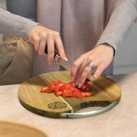 China Kitchen Round Dia 30cm Acacia Wood Cutting Board With Handle for sale