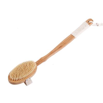China Natural Sisal Bamboo Bath Shower Brush with Wood Long Handle 47.5cm Exfoliating for sale