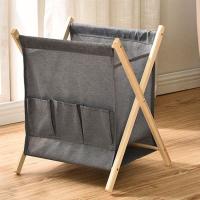 China 34x24x45cm Wooden Newspaper Rack Storage Bookshelf with 4 Cloth Bags for sale