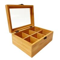 China Bamboo Tea Storage Box 24x16x9cm Eco-Friendly Wooden Lid Organizer for sale