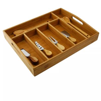 China Natural Bamboo 50mL Kitchen Utensil Storage Cabinet Drawer Organizer 5 Compartments for sale