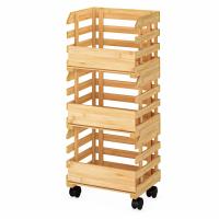 China 3 Tier Bamboo Basket Stand With Wheels 33 lbs Capacity Vegetable Fruit Storage for sale