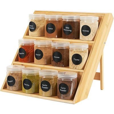 China Bamboo 3 Tier Foldable Spice Rack 11.85x3.5x13.8 Inch Kitchen Countertop Storage Organizer for sale