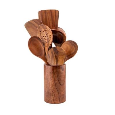 China Natural Teak Wooden Cooking Spoon Set 7pcs Kitchen Utensils for Nonstick Cookware for sale