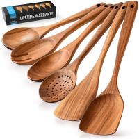China Natural Bamboo Wooden Spatula Set 6 Pieces Non Stick Kitchen Cooking Utensils for sale