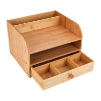 China 13x11.4x8.7 Inch Natural Bamboo Desk Organizer with Drawer for Office for sale