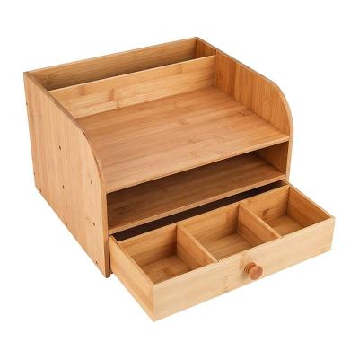China 13x11.4x8.7 Inch Natural Bamboo Desk Organizer with Drawer for Office for sale