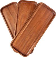 China Acacia Wood Serving Tray Rectangular 16x12 Inch Wooden Platter with Handles for sale