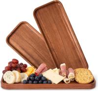 China Acacia Wood Serving Tray Rectangular 16x12 Inch Wooden Platter with Handles for sale