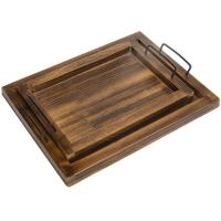 China Eating Antibacterial Bamboo Food Tray Kitchen Wood Serving Rustic Set With Handle for sale