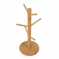 China Bamboo Coffee Cup Organizer Mug Stand with 6 Hooks 15x35 cm for sale