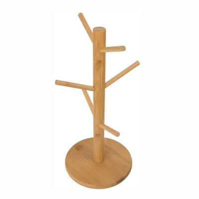 China Bamboo Coffee Cup Organizer Mug Stand with 6 Hooks 15x35 cm for sale