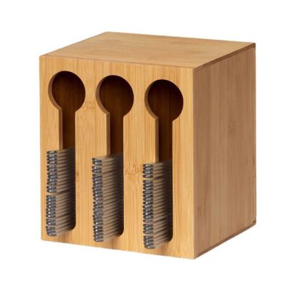 China 3-6L Bamboo Cutlery Organizer Box Wooden Knife Fork Storage for Restaurant Buffet for sale