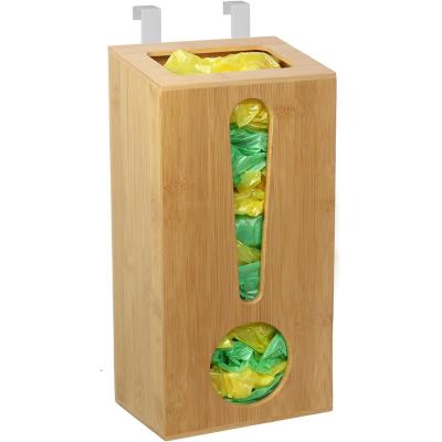 China Wall Mount Bamboo Garbage Bag Holder 6.7x4.5x13.7 Inch Wooden Trash Bag Dispenser for sale