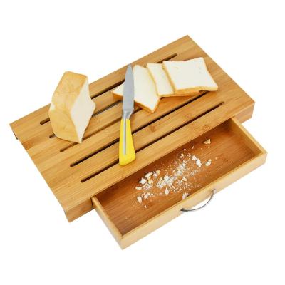 China Natural Bamboo Baguette Bread Cutting Board with Crumb Tray Drawer 30 Days Lead Time for sale