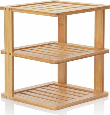 China Bamboo Free Standing Wood Rack Kitchen Countertop Corner Shelf 10x10x11.5 Inches 3 Tier for sale