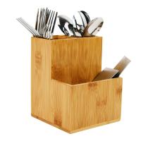 China Natural Bamboo Kitchen Utensil Set with Adjustable Holder 3 Compartments for sale