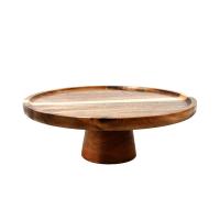 China Round Acacia Wood Serving Tray Cake Stand 30cm Food Platter Natural for sale