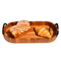 China Natural Wood Serving Tray 42.5x18.1cm Oval with Metal Handle for Home Use for sale