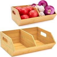 China Natural Bamboo Storage Bin Set 2 Pack 14x11x5 Inch Kitchen Fruit Vegetable Organization for sale
