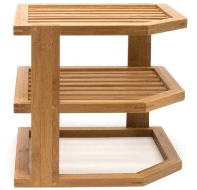 China 3 Tier Bamboo Dish Drying Rack 9.5x10 Inch Kitchen Corner Organizer Shelf for Plates for sale