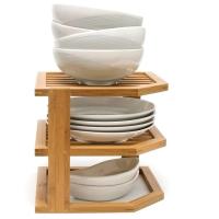China 3 Tier Bamboo Dish Drying Rack 9.5x10 Inch Kitchen Corner Organizer Shelf for Plates for sale