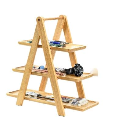 China 3 Tier Bamboo Serving Tray 10.6x7.4x16.1 Inch Display Stand for Food Platters for sale
